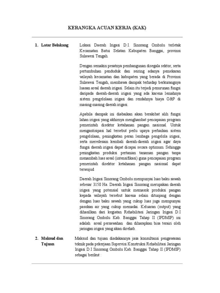 Kerangka Acuan Kerja KAK SPV Sinorang Ombolu Tahap II | PDF