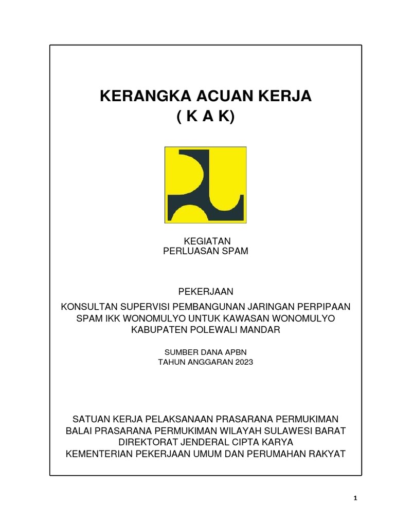 KAK Konsultan Supervisi Pemb. Jaringan Perpipaan SPAM IKK Wonomulyo Untuk Kws Wonomulyo Kab ...