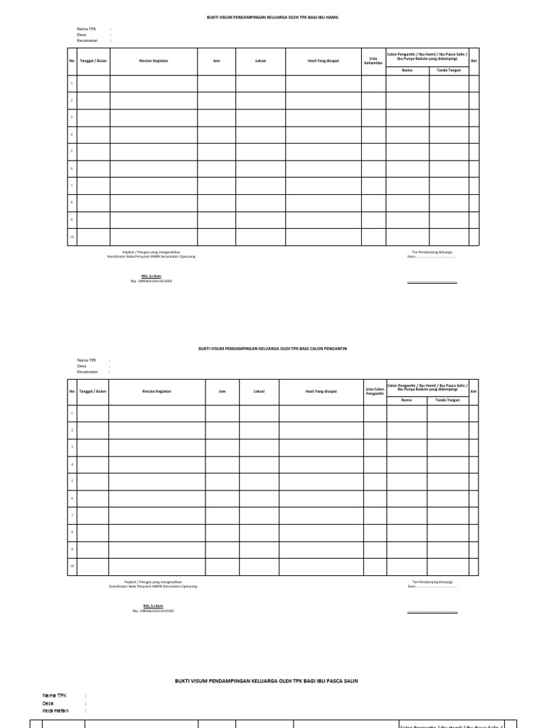 Format Visum Pendampingan Ibu Hamil, Catin, Pasca Salin, Baduta 2023 | PDF
