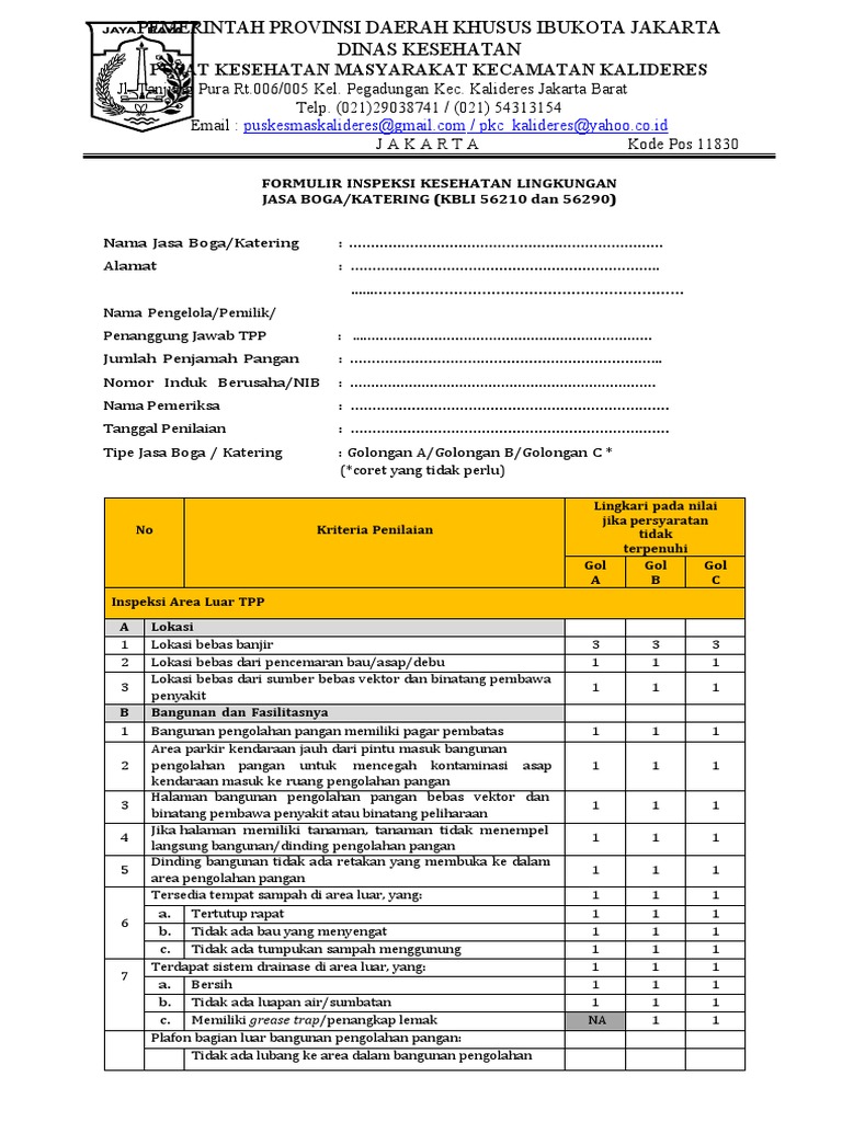 Formulir Ikl Jasa Boga | PDF