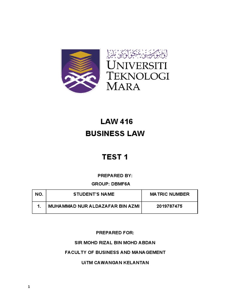 Assignment Law 416 | PDF | Business Law | Civil Law (Common Law)