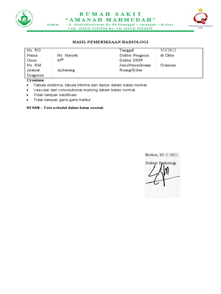 INTERPRETASI HASIL FOTO RONTGEN Cranium | PDF