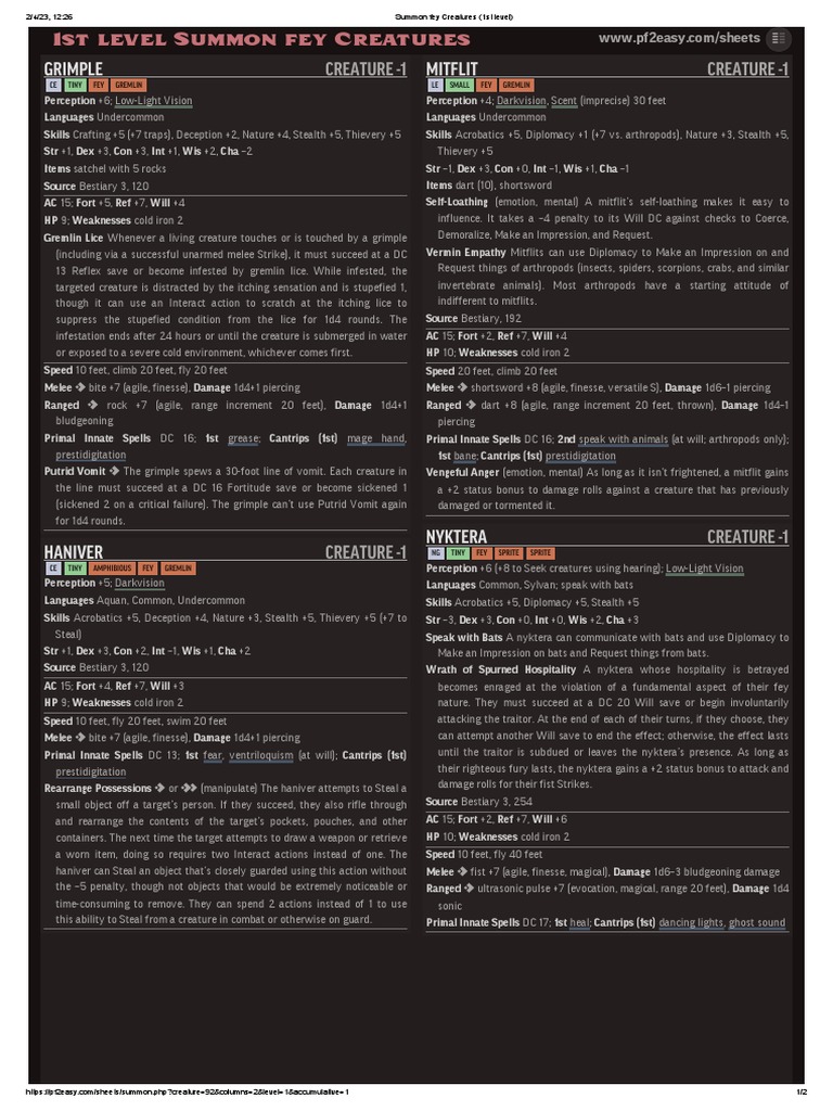 Summon Fey Creatures (1st Level) | PDF