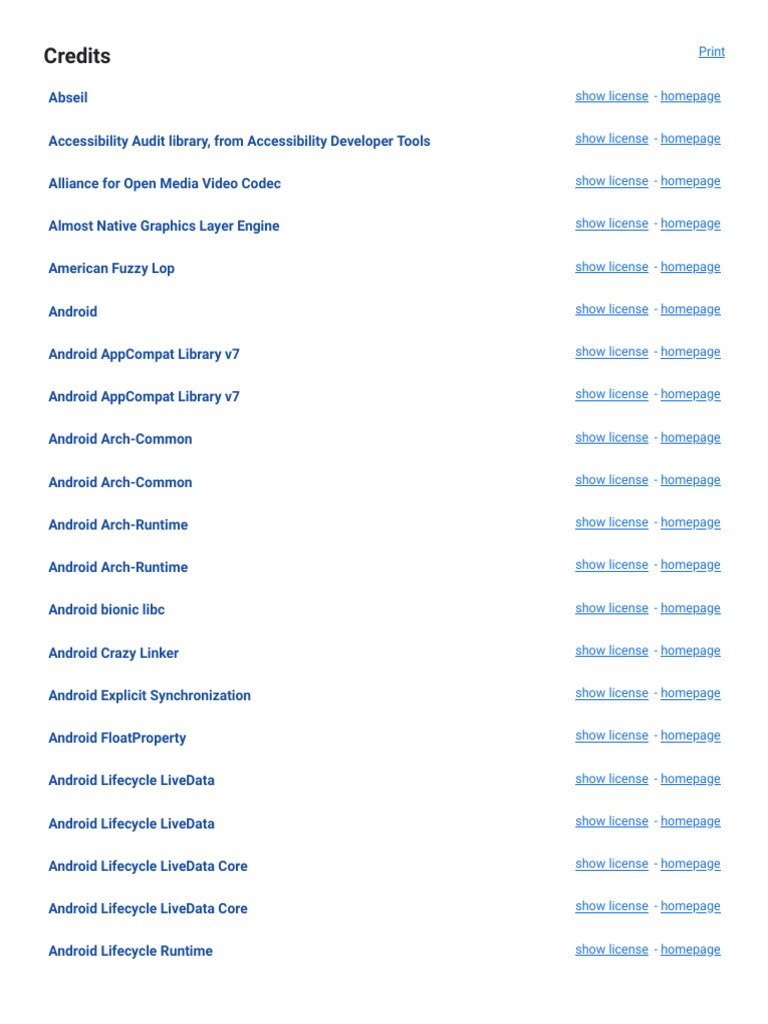 Credits | PDF | Android (Operating System) | Library (Computing)