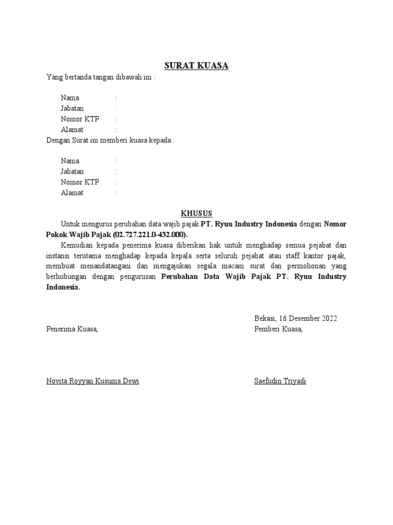 Form Surat Kuasa | PDF