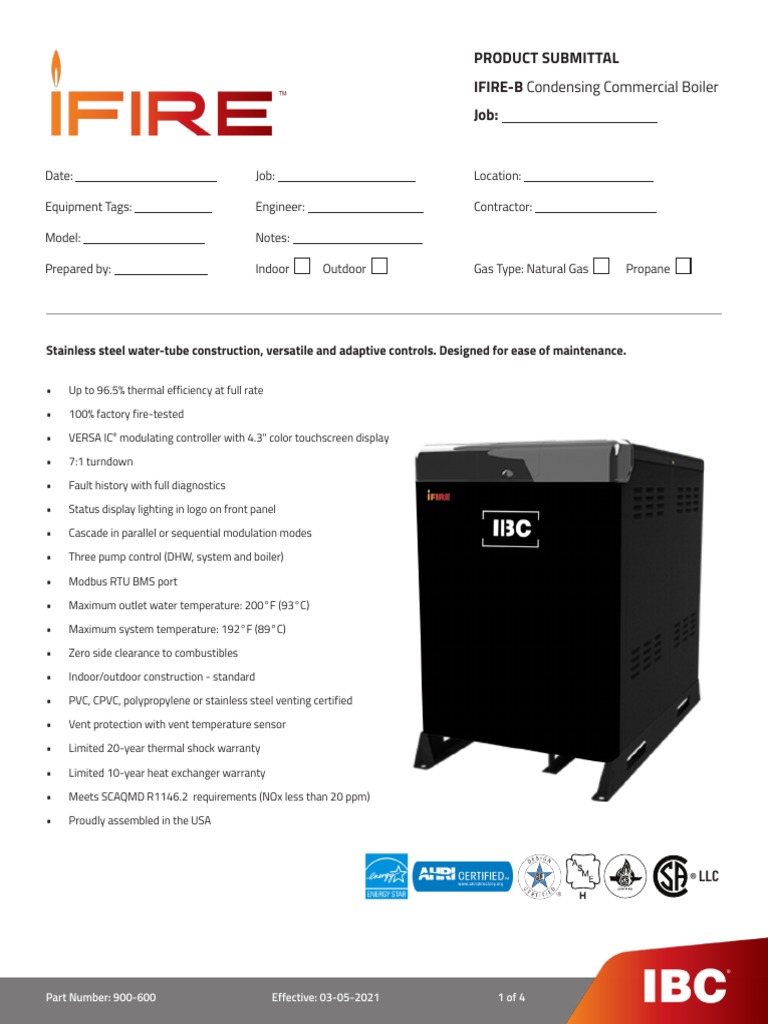 IBC IFIRE-B Submittal Form | PDF | Boiler | Switch