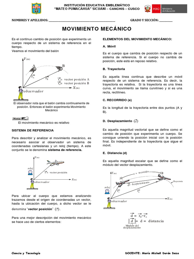 Conceptos de Movimiento Mecánico | PDF | Trayectoria | Velocidad