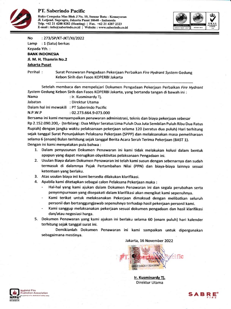 01 SP 273 - Surat Penawaran BI | PDF