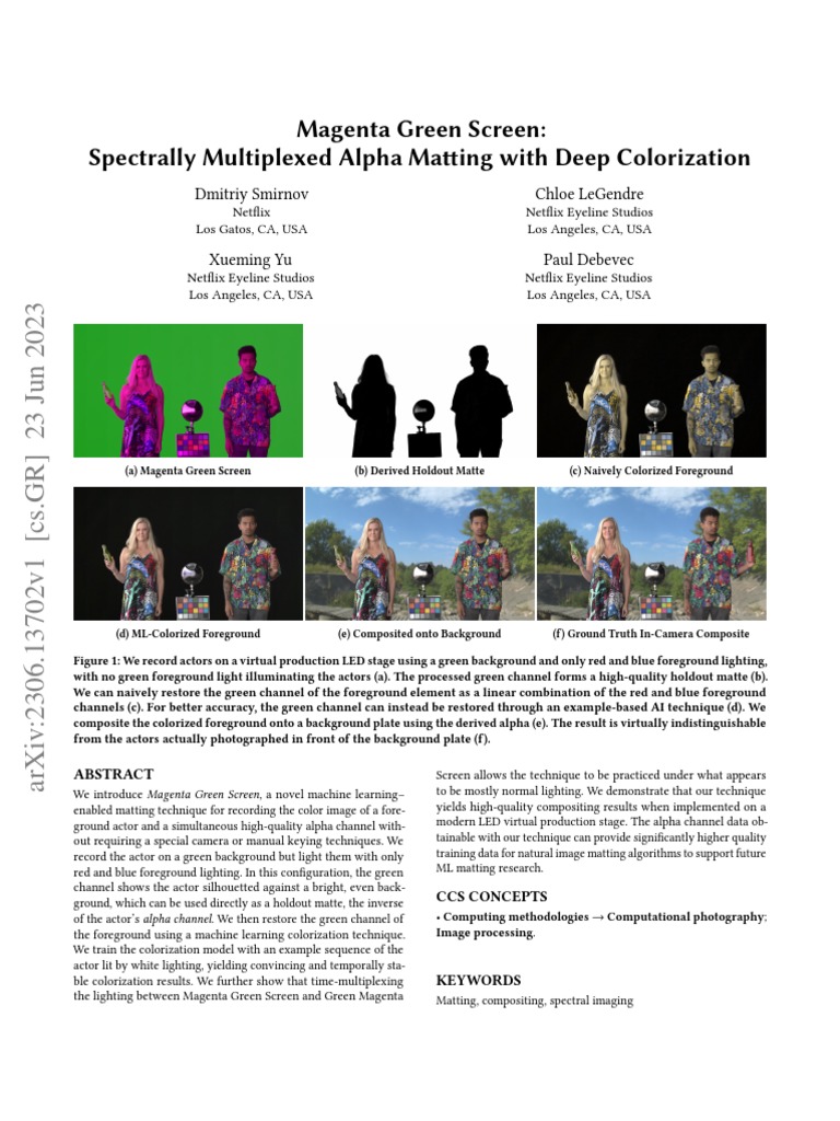 Magenta Green Screen: Spectrally Multiplexed Alpha Matting With Deep ...