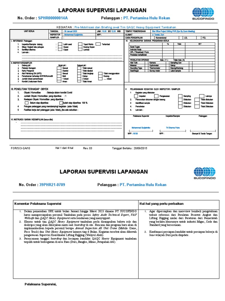 Contoh Form Laporan Supervisi Lapangan SCI | PDF