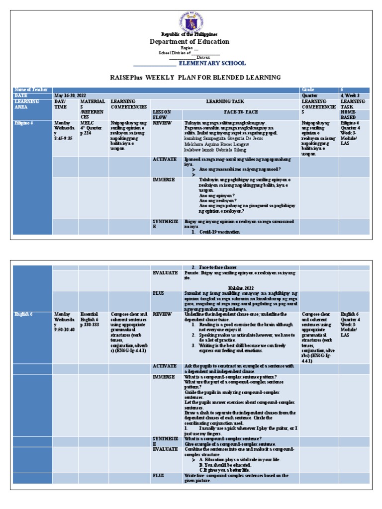 Raise-Plus-Wlp-Grade 6-Q4-W3 | PDF