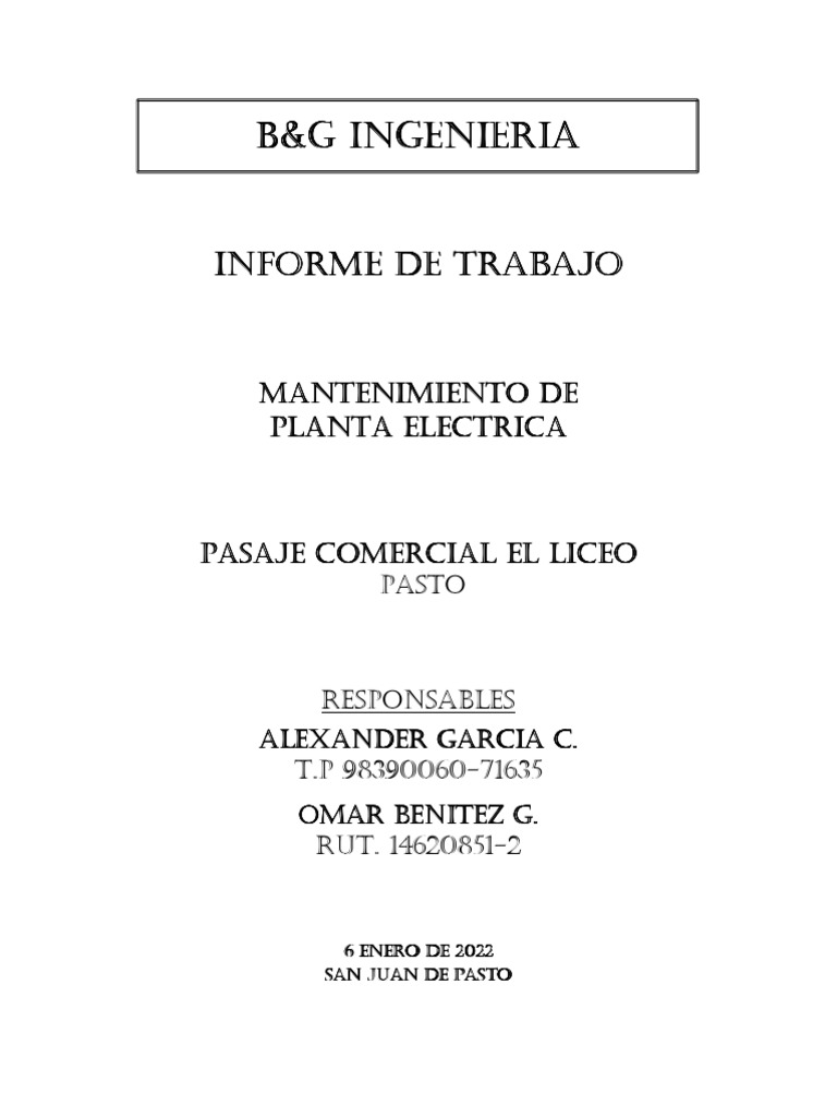 Pasaje El Liceo - Mtto. Planta Eléctrica 2022 | PDF | Motores | Ingenieria Eléctrica