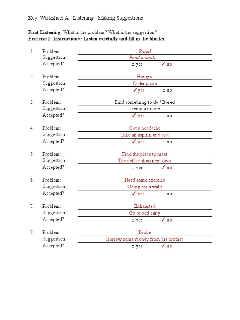 3. Key_Worksheet A _ Listening_short dialogues.docx | PDF