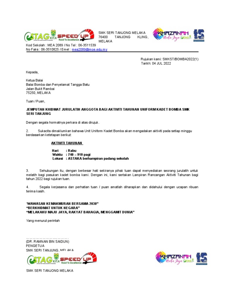 Surat Jemputan Jurulatih (Kadet Bomba) | PDF