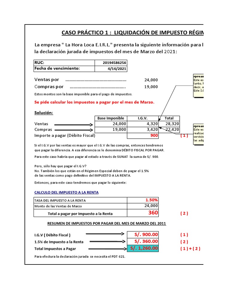 Caso Practico Regimen Especial | PDF | Impuestos | Impuesto sobre la renta