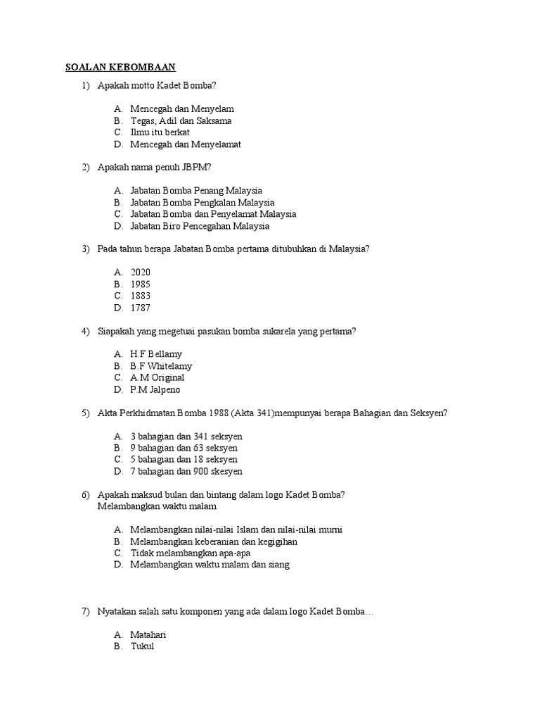 Soalan Kebombaan | PDF
