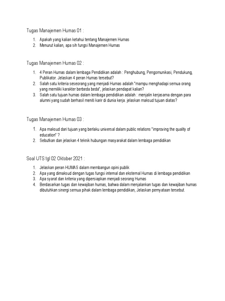 Tugas Manajemen Humas | PDF | Karier & Perkembangan | Ilmu Sosial