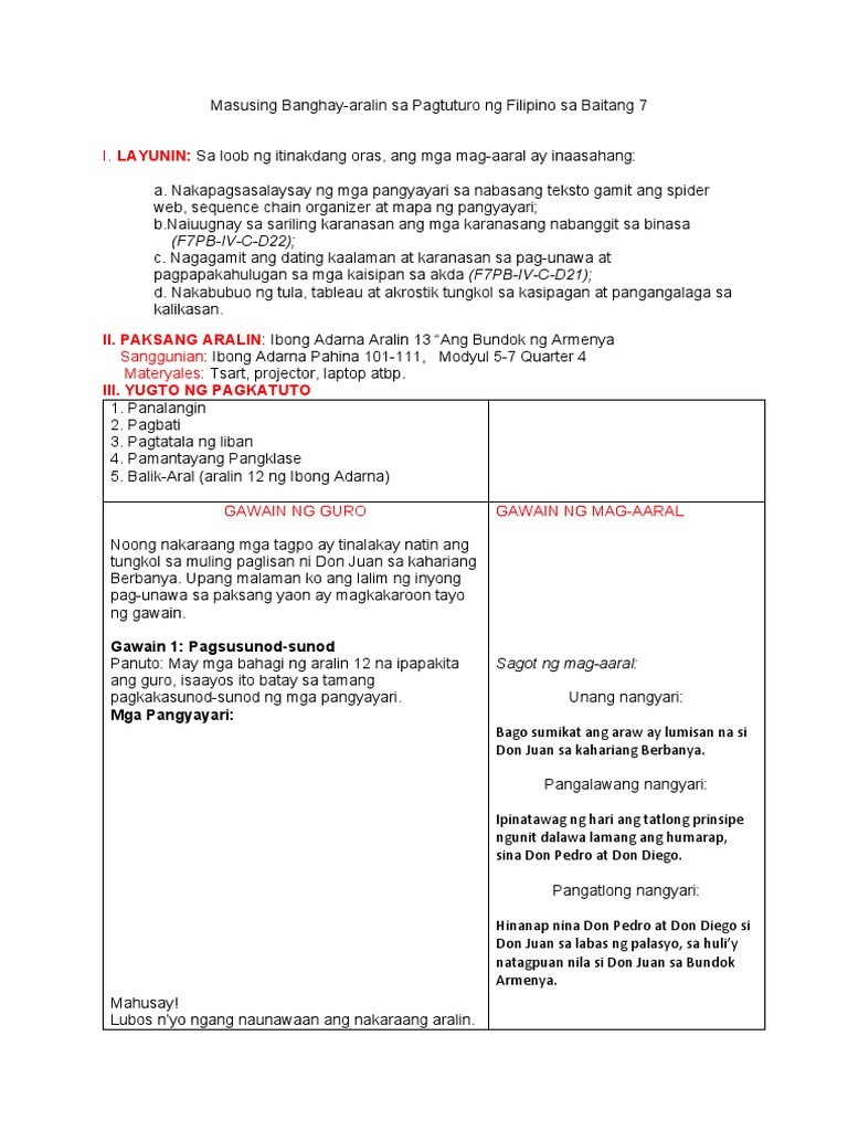 Banghay Aralin Sa Filipino | PDF