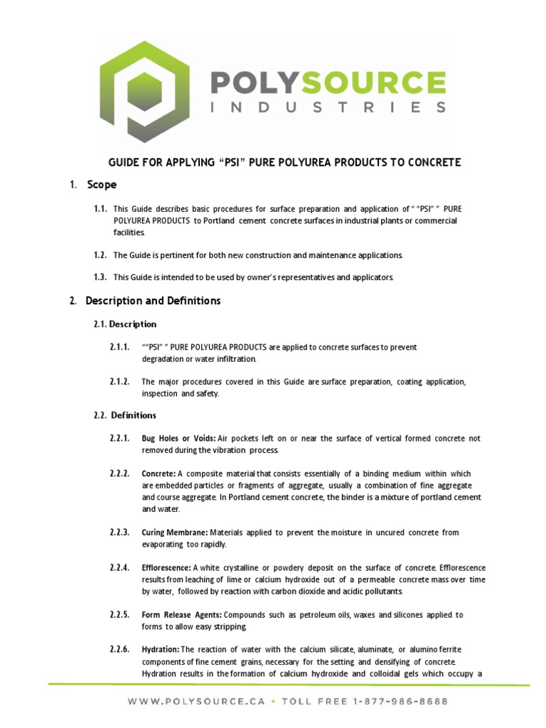 PSI Pure Polyurea Application Guide | PDF | Concrete | Cement