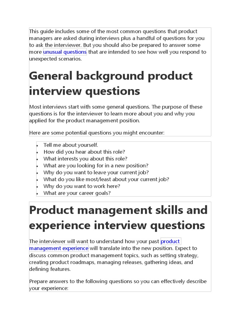 Product Managing Questions | Download Free PDF | Leadership | Experience