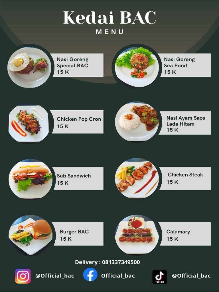Kedai BAC Menu & Delivery Options | PDF | Foods | Food And Drink