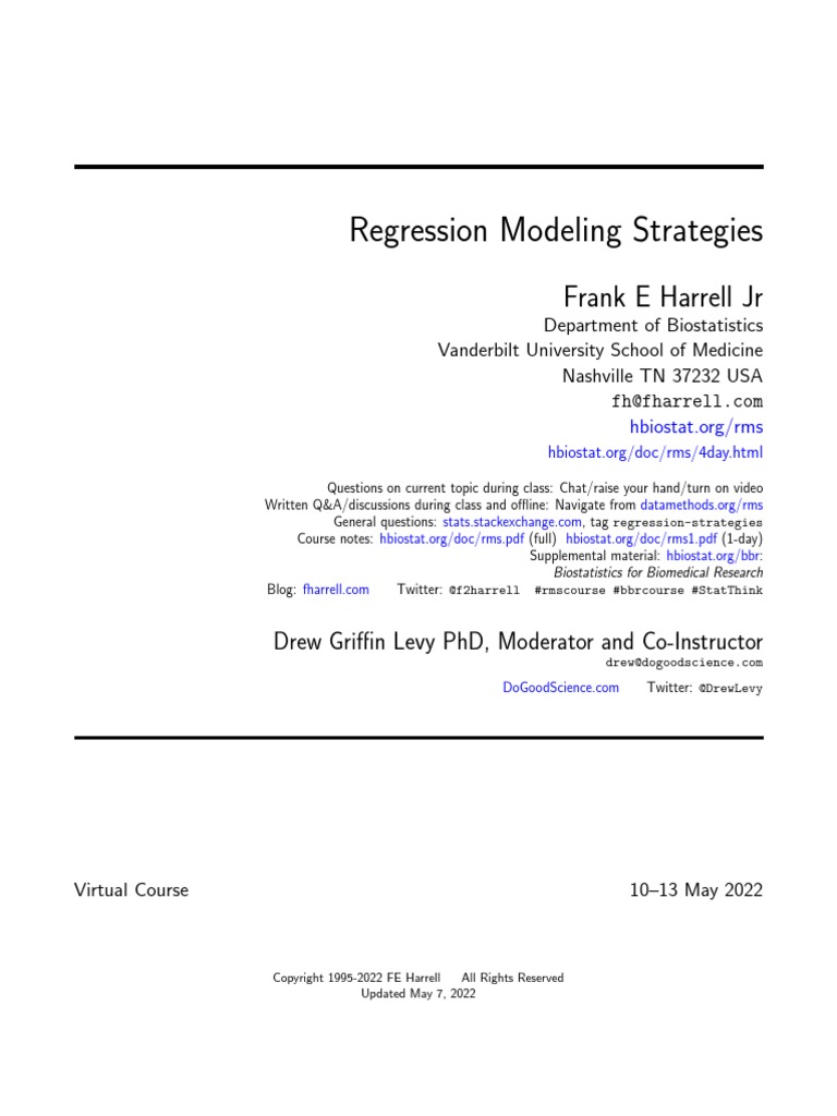Regression Modeling Strategies | PDF | Regression Analysis | Dependent And Independent Variables
