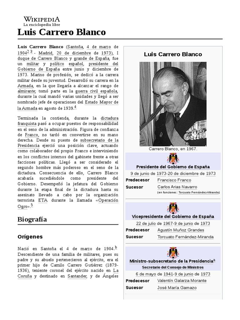 Luis Carrero Blanco | PDF | España | Gobierno de españa