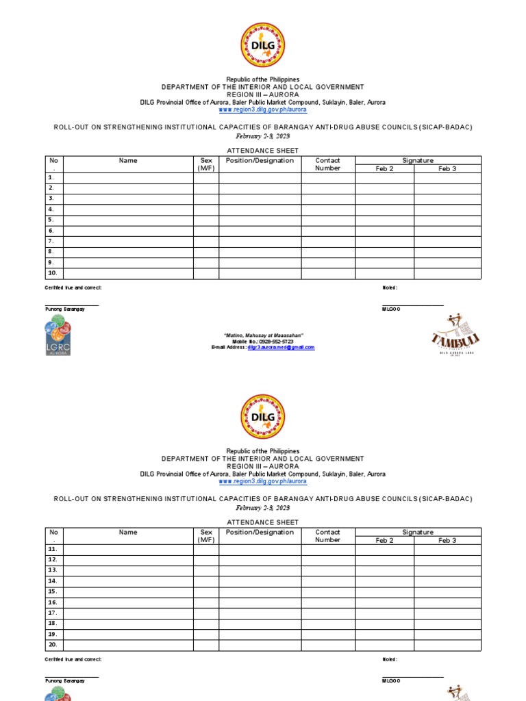 Attendance Sheet SICAP BADAC | PDF | Philippines