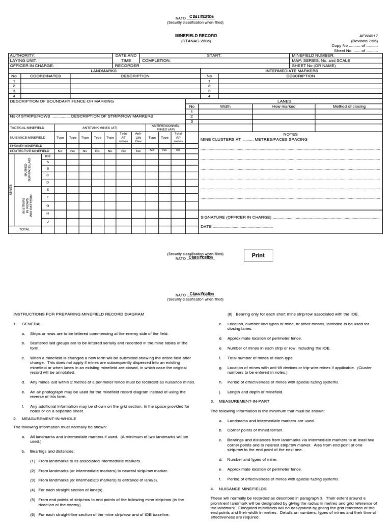 Afw4017 Minefield Record | PDF | Land Mine