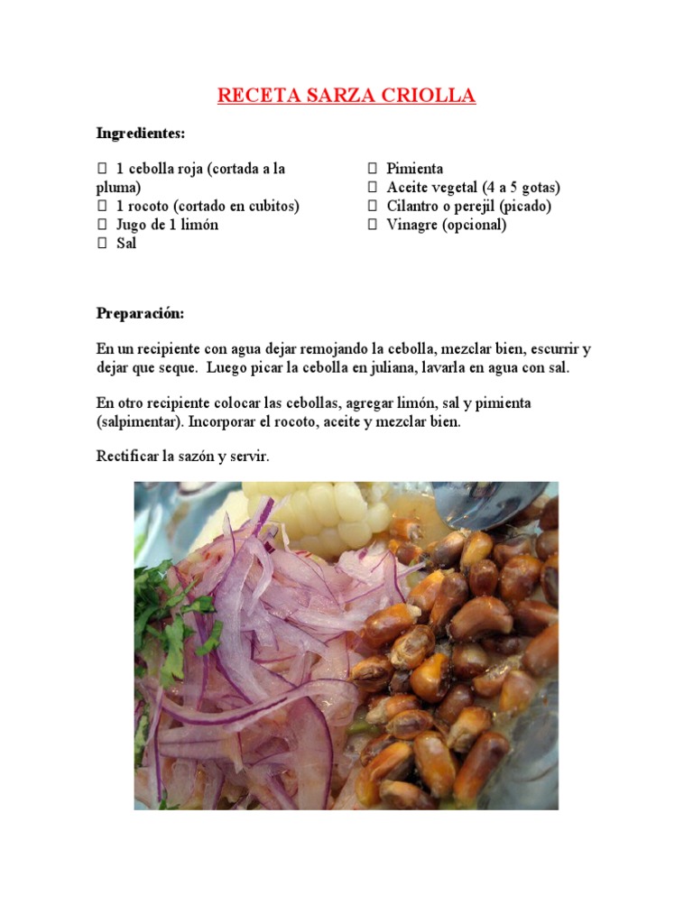 Sarza Criolla - Ensalada de Cebolla | PDF