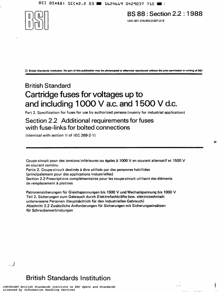 BS 88 Part 2 SEC 2.2-1988 | Download Free PDF | Fuse (Electrical ...