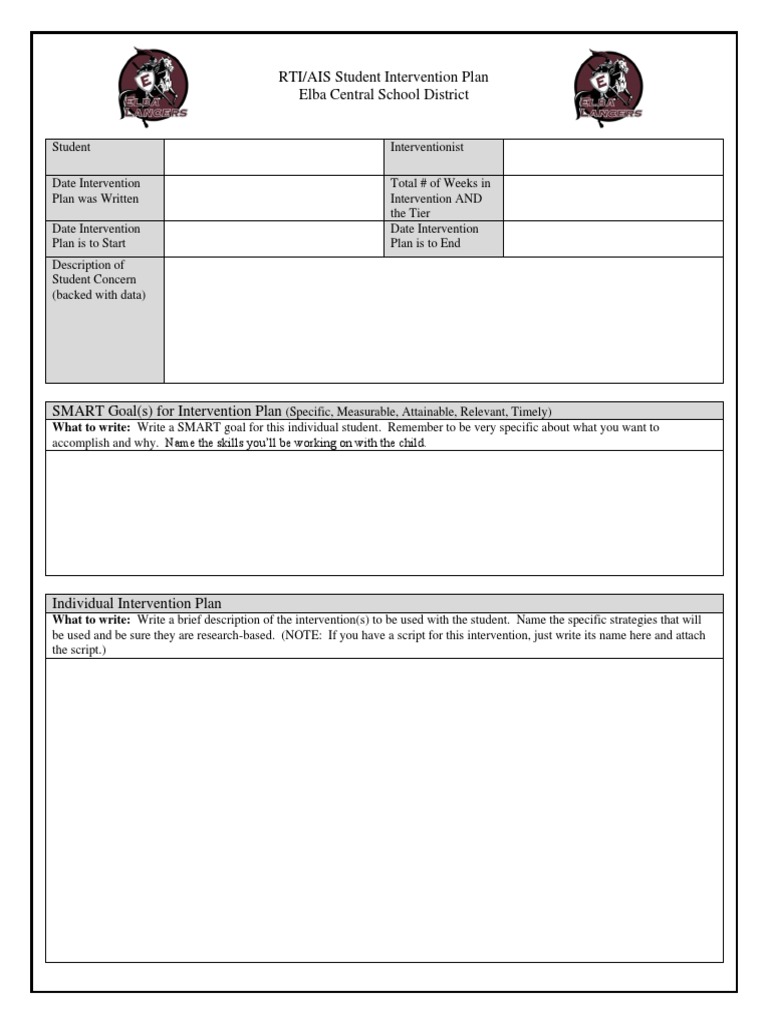 RTI/AIS Student Intervention Plan Elba Central School District | PDF ...