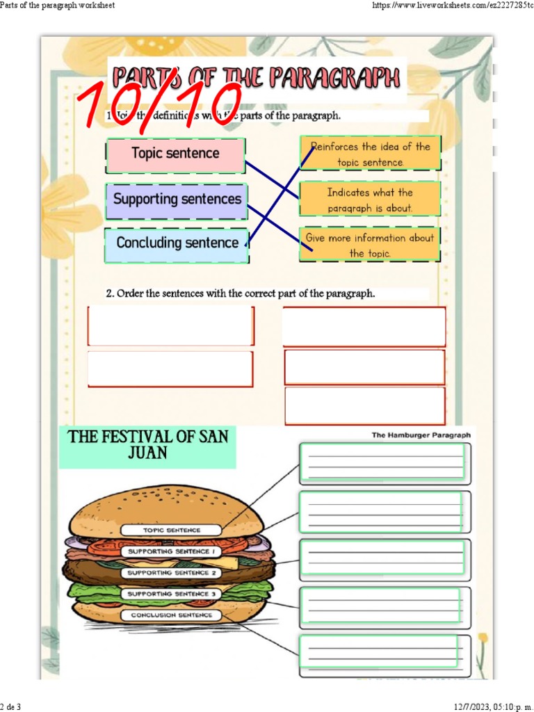Parts of the paragraph worksheet | PDF
