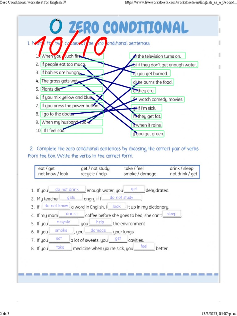 Zero Conditional Worksheet For English IV | PDF