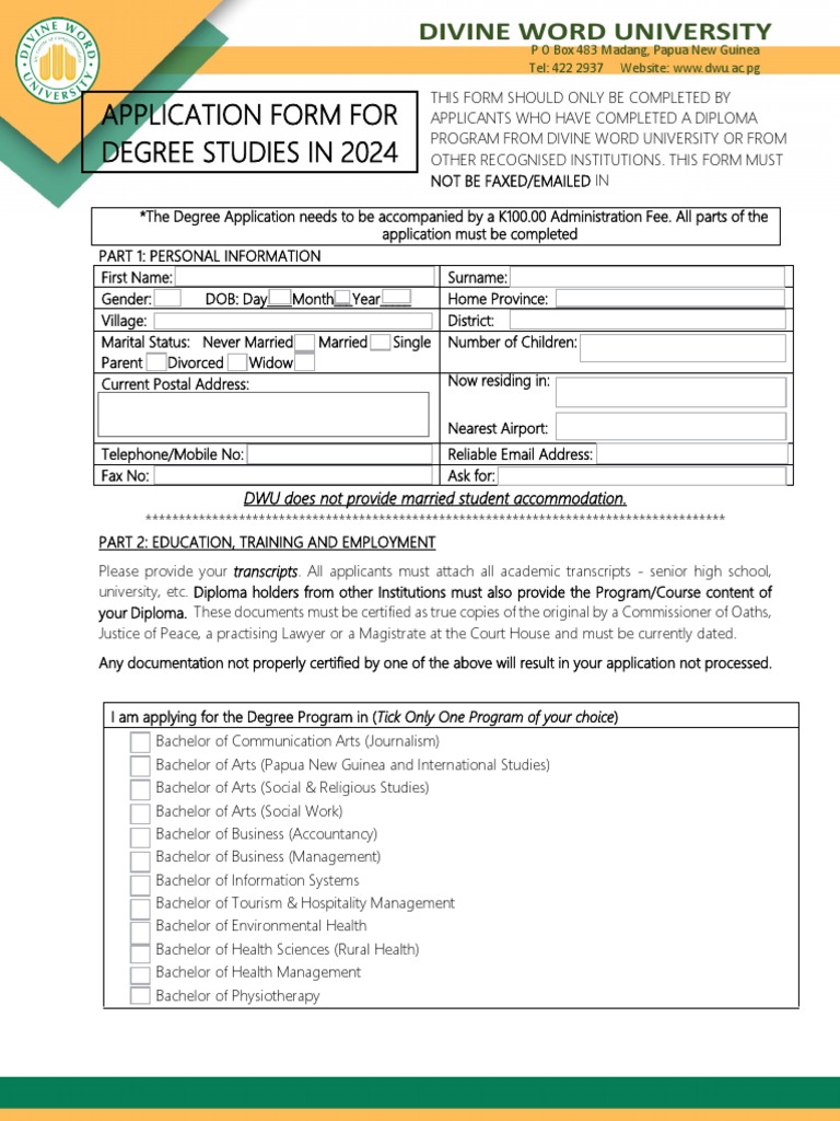 Degree Application Form 2024 Fillable | Download Free PDF | Bachelor's ...