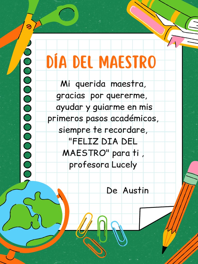 Invitación Día Del Maestro Ilustrado Verde Pdf