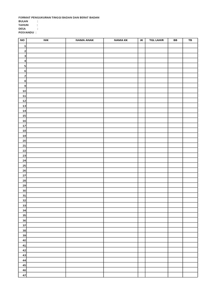 Format Pengukuran BB dan TB Anak | PDF