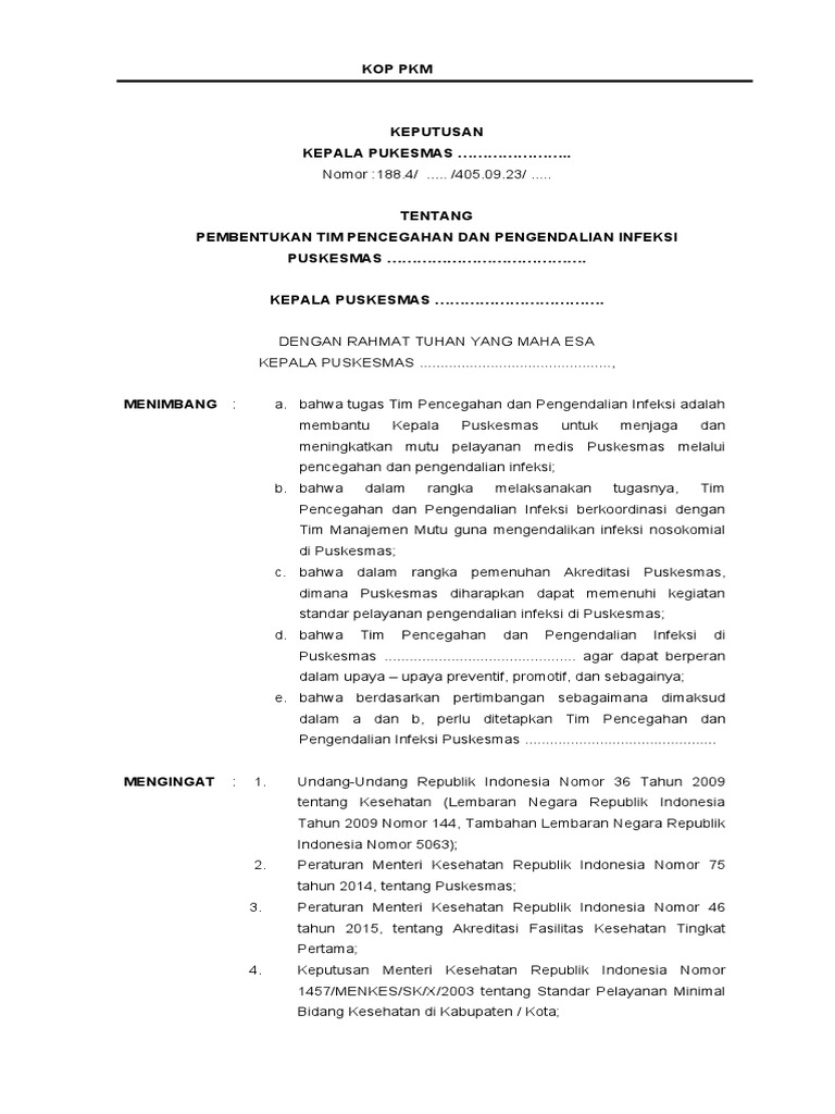 Contoh SK TIM PPI PUSKESMAS | PDF | Sains & Matematika