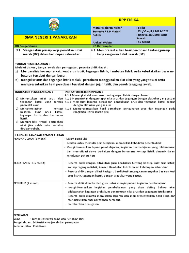 RPP Fisika 12 Mipa Listrik Dinamis | PDF | Metode & Bahan Ajar