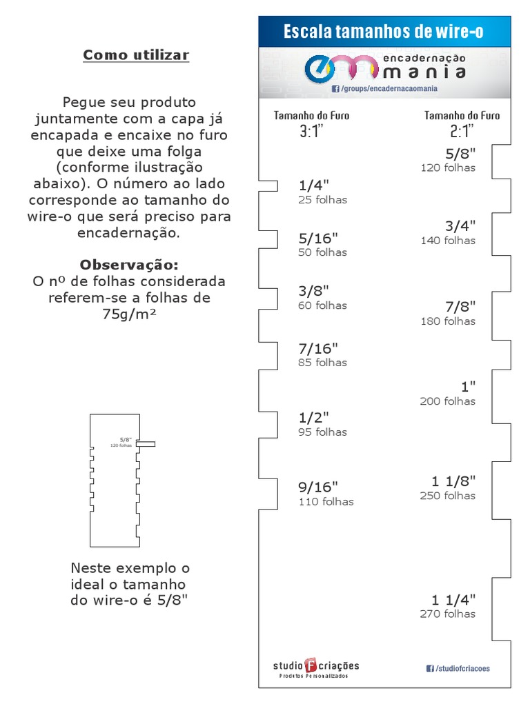 Tamanhos de Wire-O para Encadernação | PDF