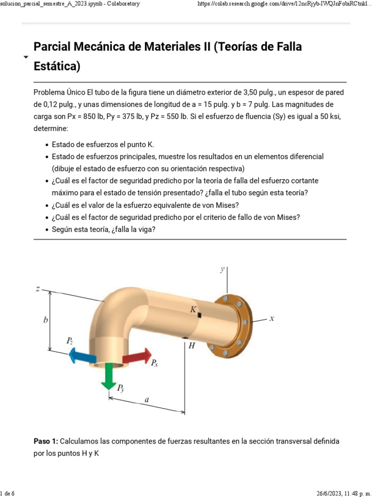 Solucion Parcial Teorias de Falla Mec de Materiales 2 | PDF | Viga (Estructura) | Ingeniería ...