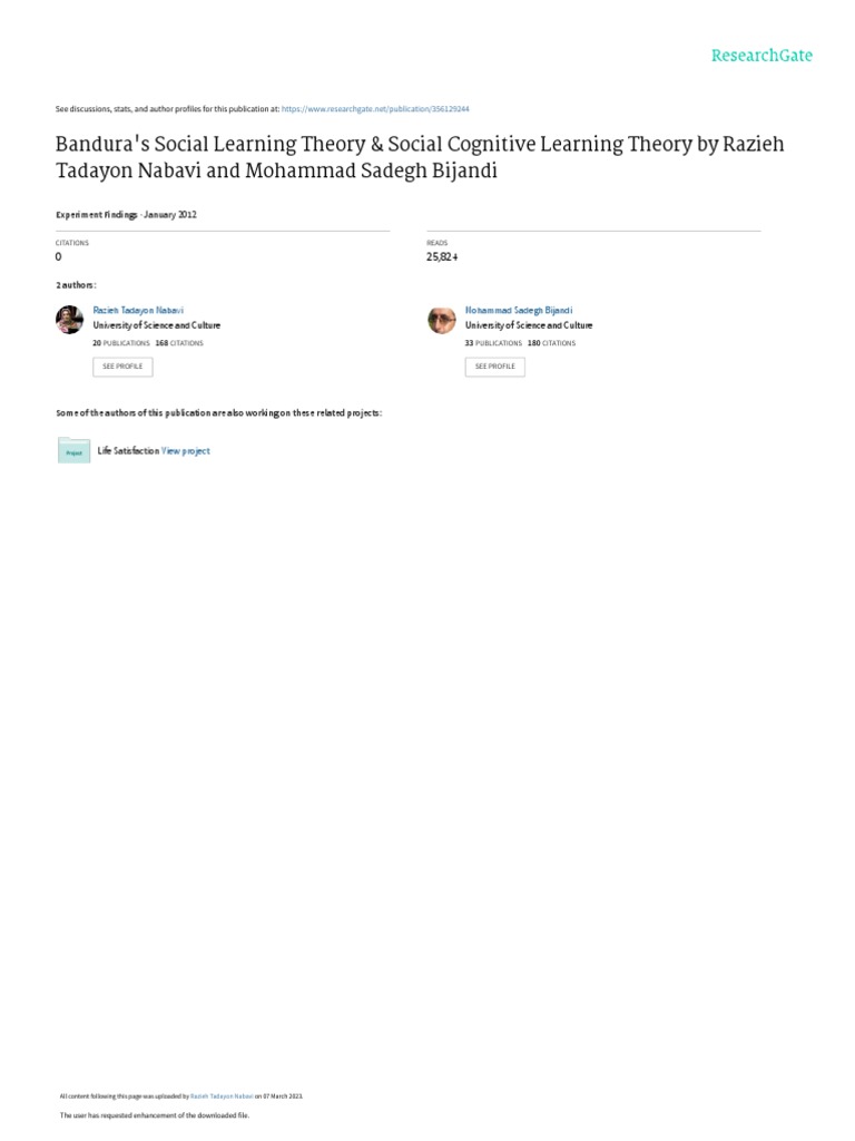 Bandura's Social Learning Theories Explained | PDF | Self Efficacy ...