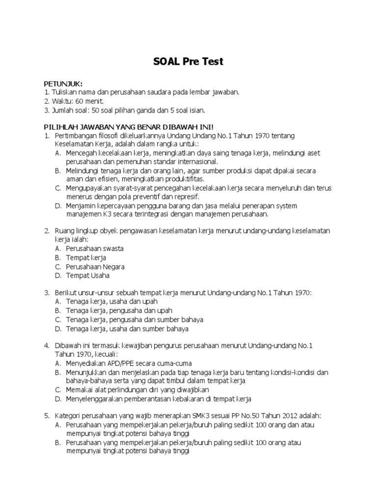 SOAL Pre Test | PDF