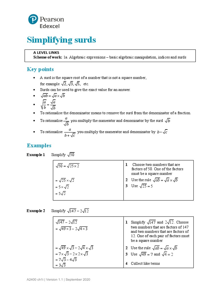 Example 12 Chapter 1 Simplifying Surds | PDF | Mathematical Notation ...