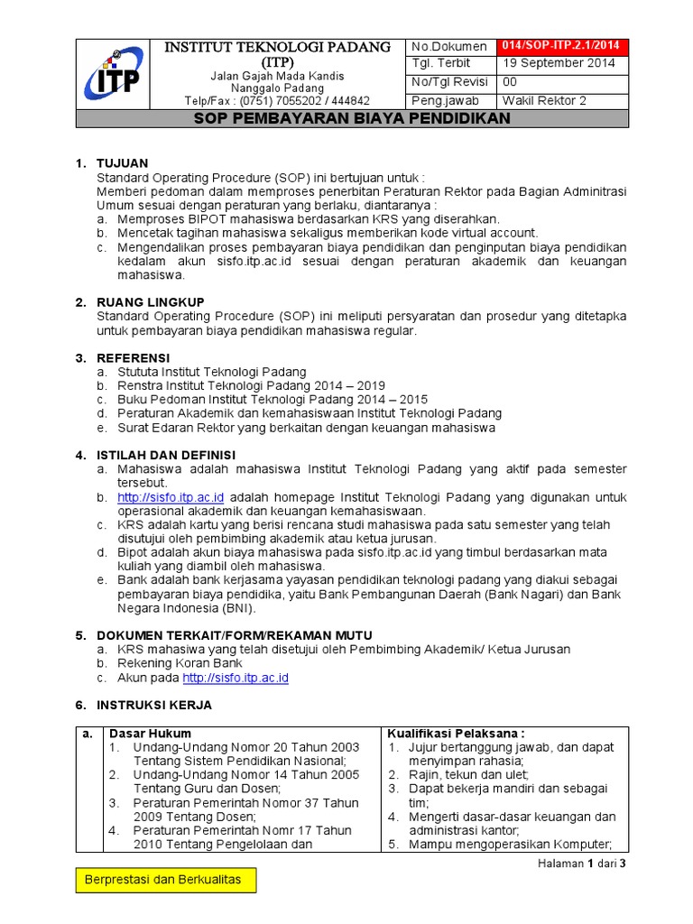 14-21.SOP Pembayaran Biaya Pendidikan | PDF