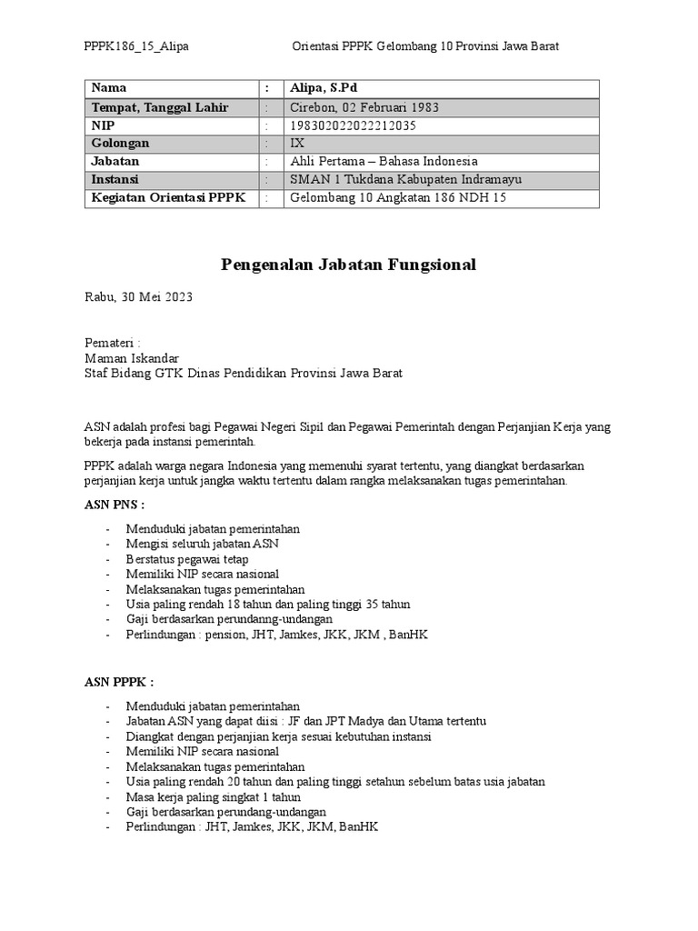 Resume 1 Hari 2 - Pengenalan Jabatan Fungsional | PDF