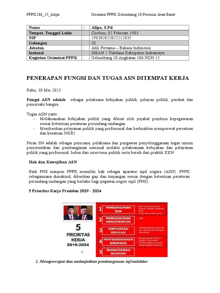 Resume 2 Hari 2 - PENERAPAN FUNGSI DAN TUGAS ASN DITEMPAT KERJA | PDF