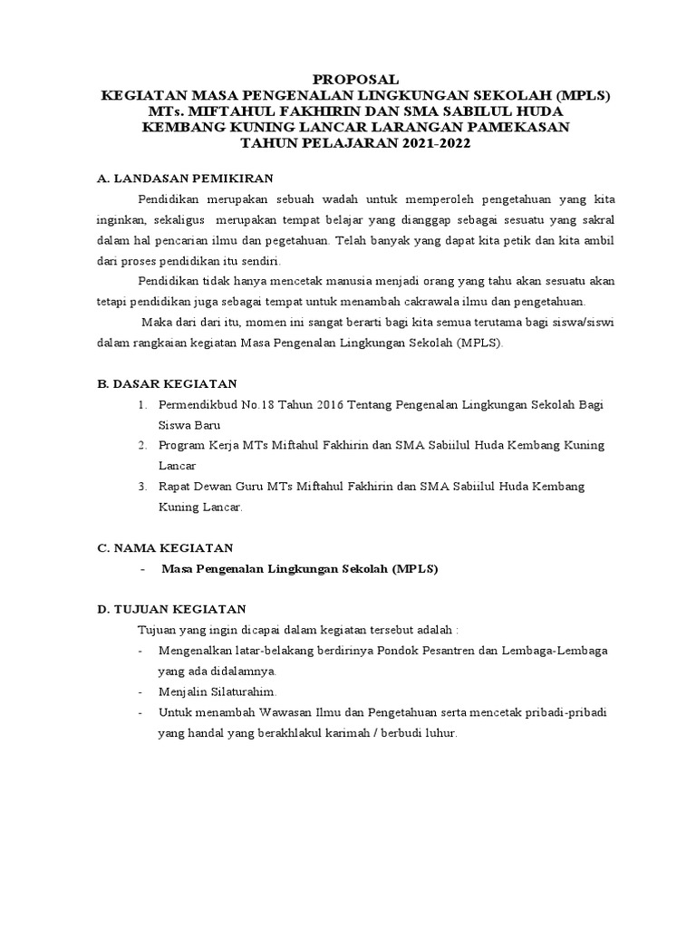 Proposal MPLS MTs dan SMA Sabiilul Huda | PDF | Karier & Perkembangan