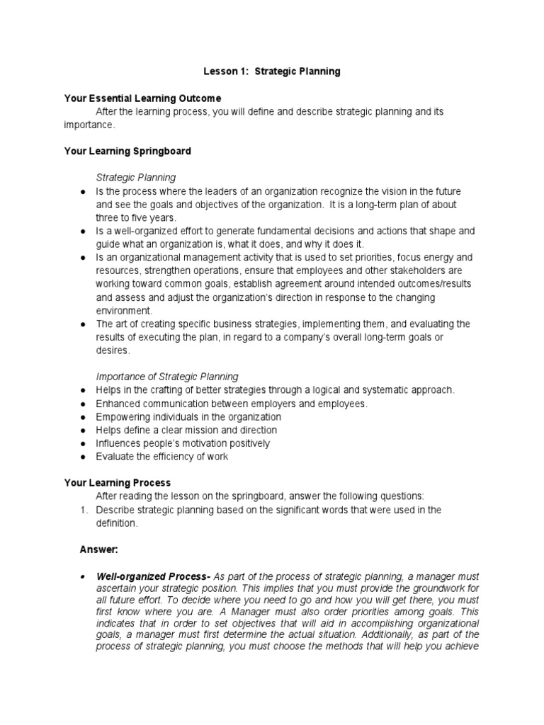 Strategic Planning Essentials for Educators | PDF | Strategic Planning ...