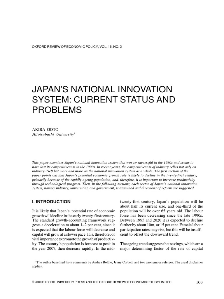 Goto - Japan's National Innovation System, Current Status and Problems ...